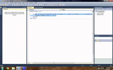 Visual Basic 2010 Tutorial 3 Moving Button Youtube