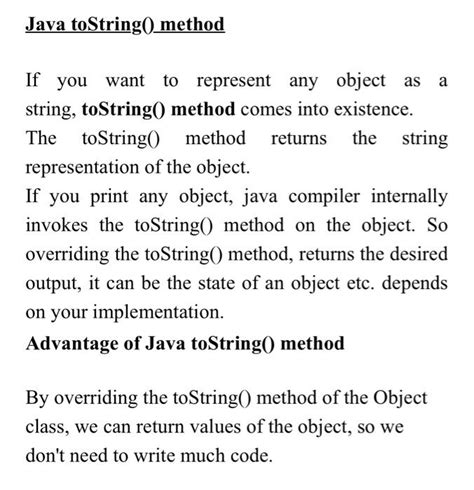 Solved Java Tostring Method If You Want To Represent Any