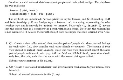 Solved Consider A Social Network Database About People And