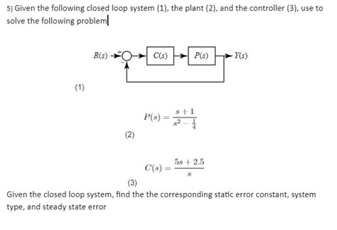 Solved Given The Following Closed Loop System The Chegg