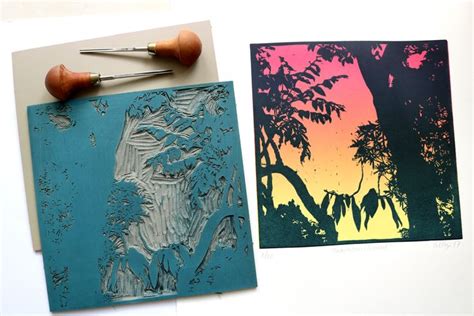 Transition Sunset Multi Block Lino Print By Pigeon Gillian Relief Print Australian Art Transition Sunset Multi Block Lino Print By Pigeon Gillian Relief Print Australian Art