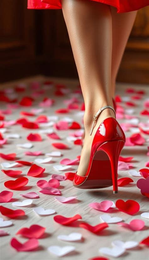 Romantic Valentines Day Two Woman Legs With Elegant Red High Heels