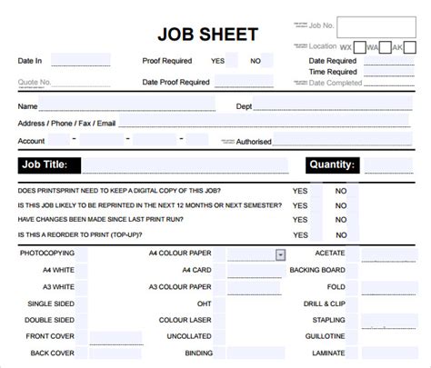 What Are The Job Sheets At Kristie Cummings Blog