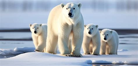 Tender Arctic Moments Polar Bear And Cubs In Breathtaking Beauty Stock