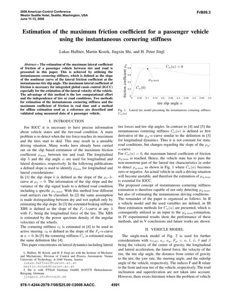 Pdf Estimation Of The Maximum Friction Coefficient For A Passenger Vehicle Using The