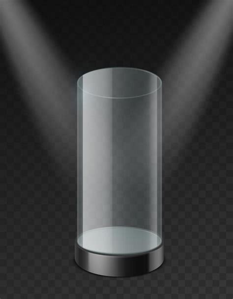 유리 실린더 쇼케이스 스포트라이트 실제 모형 아래 트레이가 있는 플라스틱 빈 케이스를 지웁니다 투명 한 배경에 프리젠 테이션