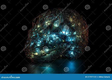 Neural Network In The Shape Of A Human Brain With Glowing Connections Generative Ai Stock