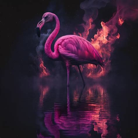Premium Ai Image Flamingo In Glowing Fire Lake