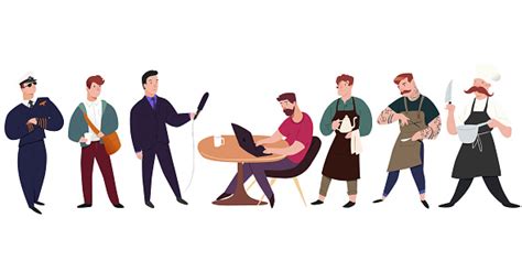 전문가 사람들 7 남성 노동자 문자 흰색 배경에 격리 된 남자 그림 설정입니다 벡터 일러스트 플랫 스타일입니다 세련된 디자인을 만들기 위한 모션 애니메이션 웹 사이트