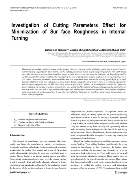 Pdf Investigation Of Cutting Parameters Effect For Minimization Of Sur Face Roughness In