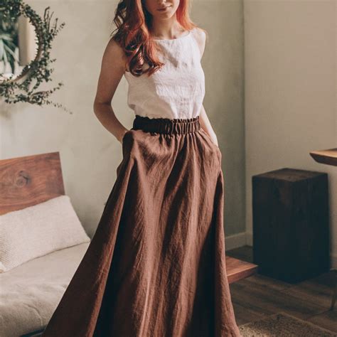 Rich Linen Maxi Skirt Feminine Bohemian Style In Pure Linen