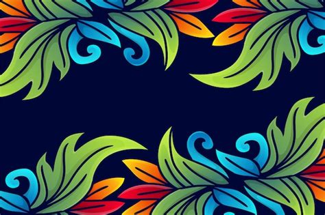 진한 파란색 배경에 격리된 텍스트 복사 공간이 있는 식물과 잎이 있는 프레임 배경 프리미엄 벡터