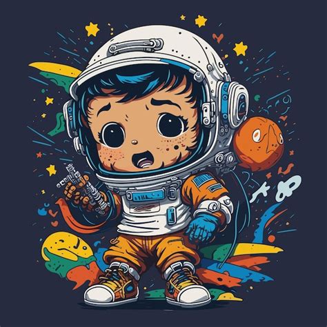 Дизайн футболки Детский астронавт Векторный иллюстратор Премиум векторы