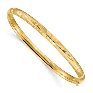 14k Yellow Gold Floral Textured Hinged Bangle Bracelets Etsy