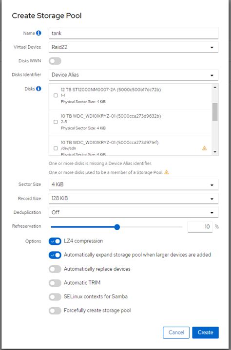 Kb450310 Creating A Zfs Pool And Datasets In Houston Ui 45drives