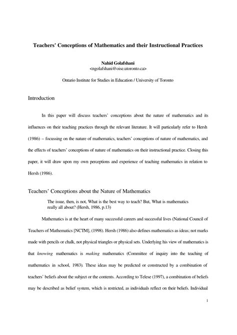 Pdf Teachers Conceptions Of Mathematics And Their Instructional
