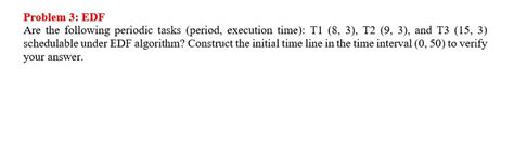 Solved Problem 3 Edf Are The Following Periodic Tasks