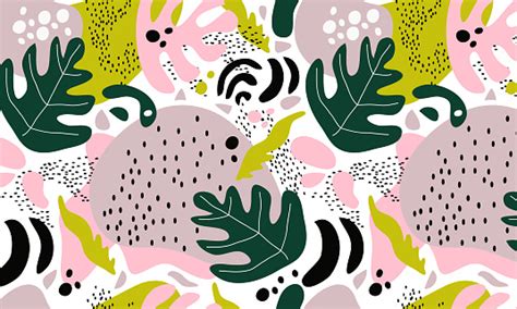 추상 현대 벡터 원활한 패턴 손으로 다양한 모양과 낙서 개체를 그린 열대 잎 수평 끝없는 장식 패턴에 대한 스톡 벡터 아트 및 기타 이미지 Istock