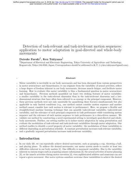 Pdf Detection Of Task Relevant And Task Irrelevant Motion Sequences Application To Motor