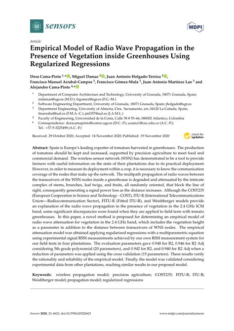 Pdf Empirical Model Of Radio Wave Propagation In The Presence Of Vegetation Inside Greenhouses