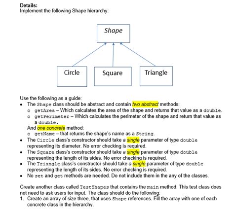 Solved Details Implement The Following Shape Hierarchy