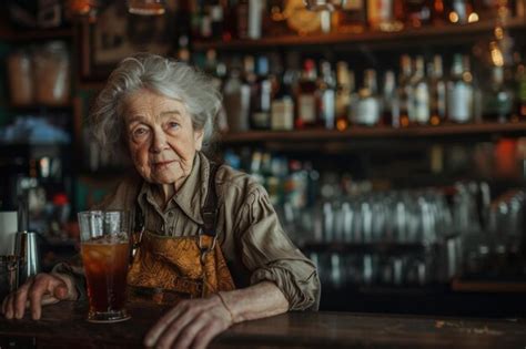 Premium Photo Bartender Old Woman Bar Generate Ai