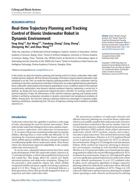 Pdf Real Time Trajectory Planning And Tracking Control Of Bionic Underwater Robot In Dynamic