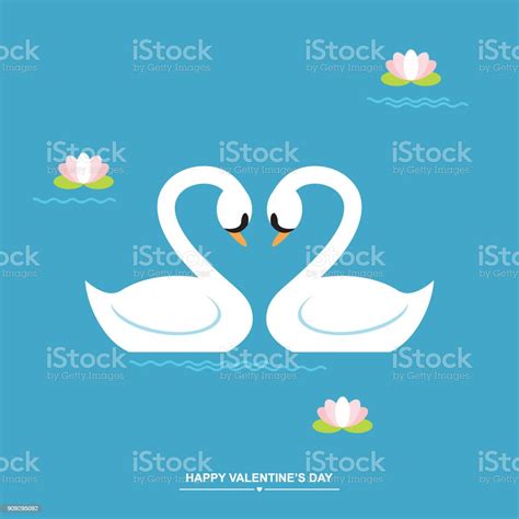 백조 심장의 발렌타인 데이 벡터 일러스트 레이 션 인사말 카드 귀여운에 대한 스톡 벡터 아트 및 기타 이미지 귀여운 디자인 로맨스 Istock