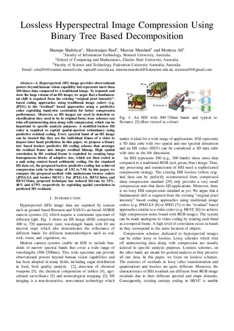 Pdf Lossless Hyperspectral Image Compression Using Binary Tree Based
