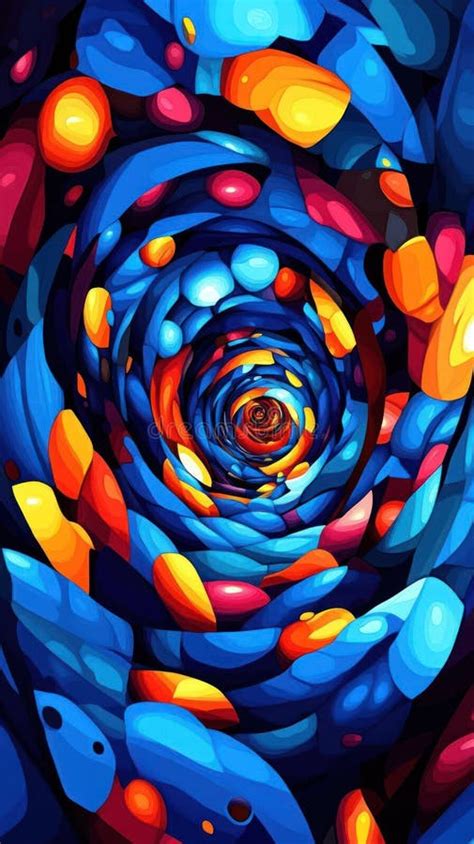 A Vibrant Swirling Vortex Of Blue Orange And Red Shapes Creating A Hypnotic Visual Effect