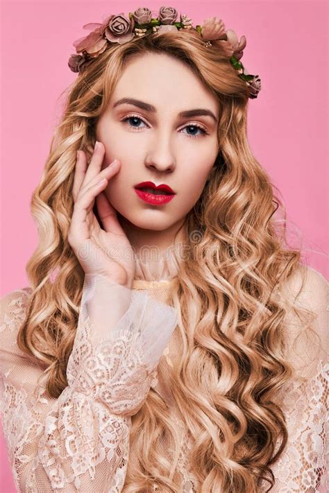 Fashion Photo Of Young Woman On Pink Background Wearing Gold Diadem