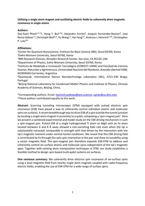 Pdf Utilizing A Single Atom Magnet And Oscillating Electric Fields To