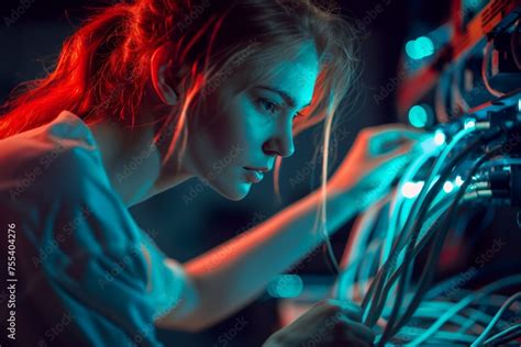 Girls In ICT The Concept Of Equality In The Field Of Communications The Girl Works In A Server