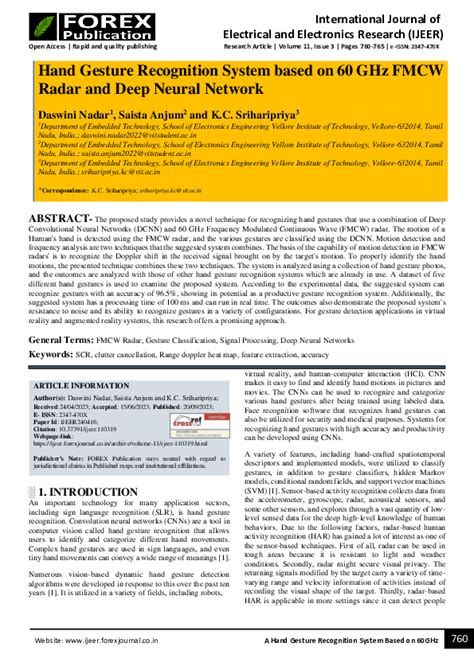 Pdf Hand Gesture Recognition System Based On 60 Ghz Fmcw Radar And