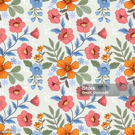 화려한 손은 직물 섬유 벽지에 대한 꽃 원활한 패턴을 그립니다 0명에 대한 스톡 벡터 아트 및 기타 이미지 0명 개화기