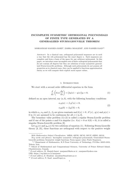 Pdf Incomplete Symmetric Orthogonal Polynomials Of Finite Type Generated By A Generalized