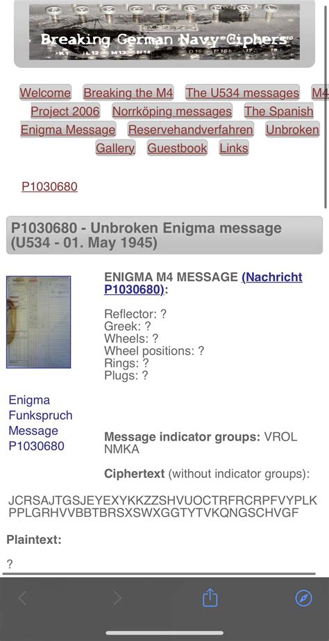 Uncracked German Enigma Code R Codes
