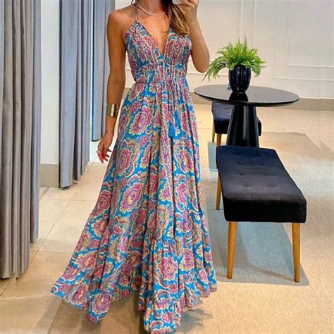 Boho Backless Maxi Dress Multiple Prints I Love That Boho Love That