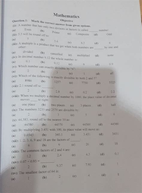 Mathematicsobjectivequestion1 Mark The Correct Answer From Given