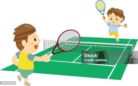 테니스 코트에서 테니스를 즐기는 웃는 사람들 일러스트 소재 2명에 대한 스톡 벡터 아트 및 기타 이미지 2명 Atp Masters Series Sport Set