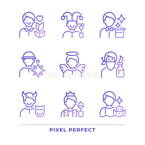 Personalities Pixel Perfect Gradient Linear Vector Icons Set Stock Vector Illustration Of