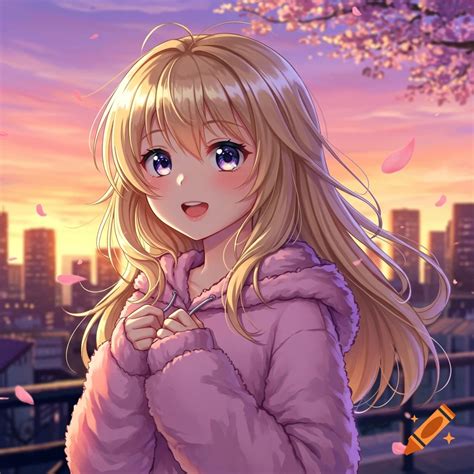 Anime Girl With Long Blonde Hair And Brown Eyes