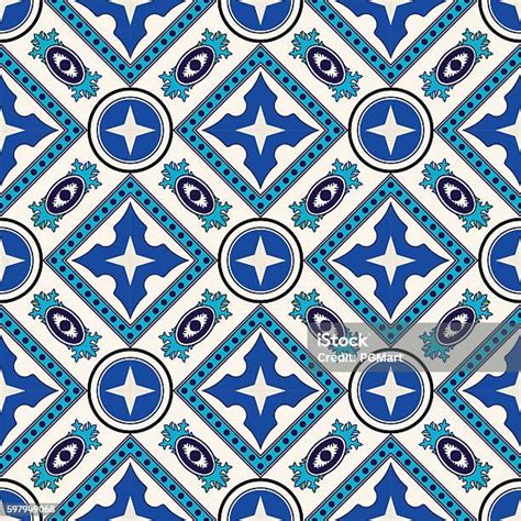 연속무늬 메트로폴리스 색상화 플로럴 모로코 프로투갈어 타일 Azulejo 장식품 0명에 대한 스톡 벡터 아트 및 기타 이미지 0명 고풍스런 곤색 Istock