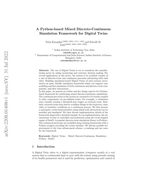 Pdf A Python Based Mixed Discrete Continuous Simulation Framework For