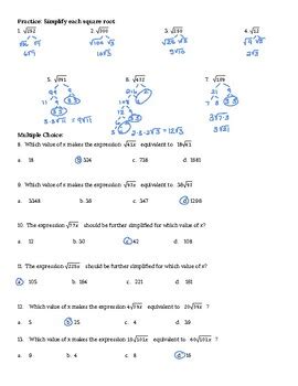 Simplifying Square Roots By Everyday Algebra TPT