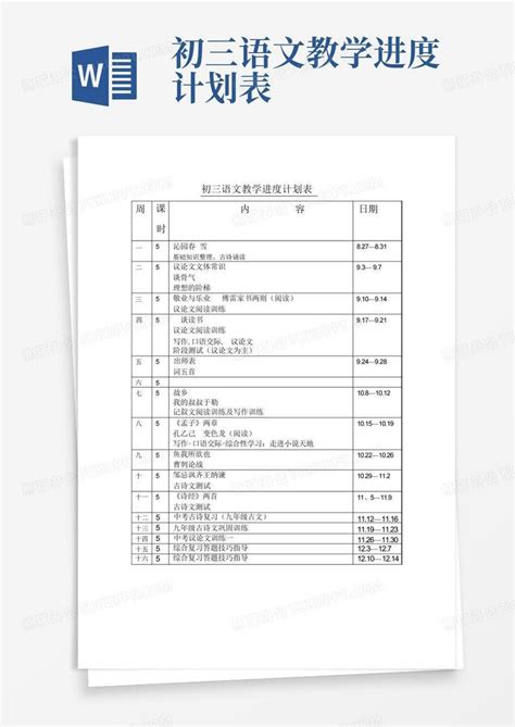 初三语文教学进度计划表 Word模板下载 编号qkyrwxag 熊猫办公