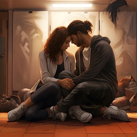 Premium Photo A Animated Female And Male Sitting On The Floor Hugging