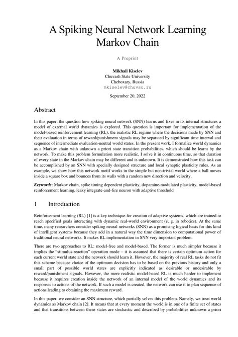 Pdf A Spiking Neural Network Learning Markov Chain