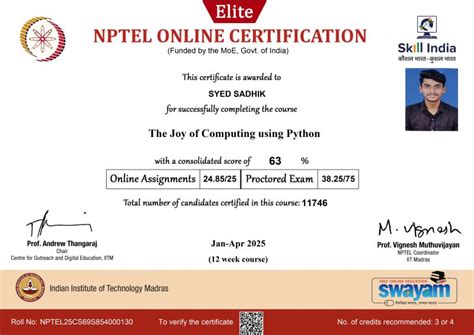 Nptel Joyofcomputingusingpython Pythonprogramming Iitkharagpur Swayam Skillindia Sadhik Syed