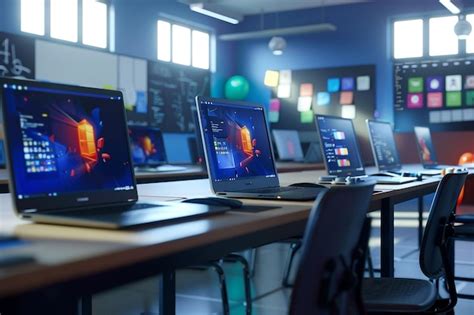 classroom with laptops premium ai generated image